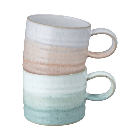 Kiln Green And Coral Small Ridged Mugs - Set Of 2 – Denby